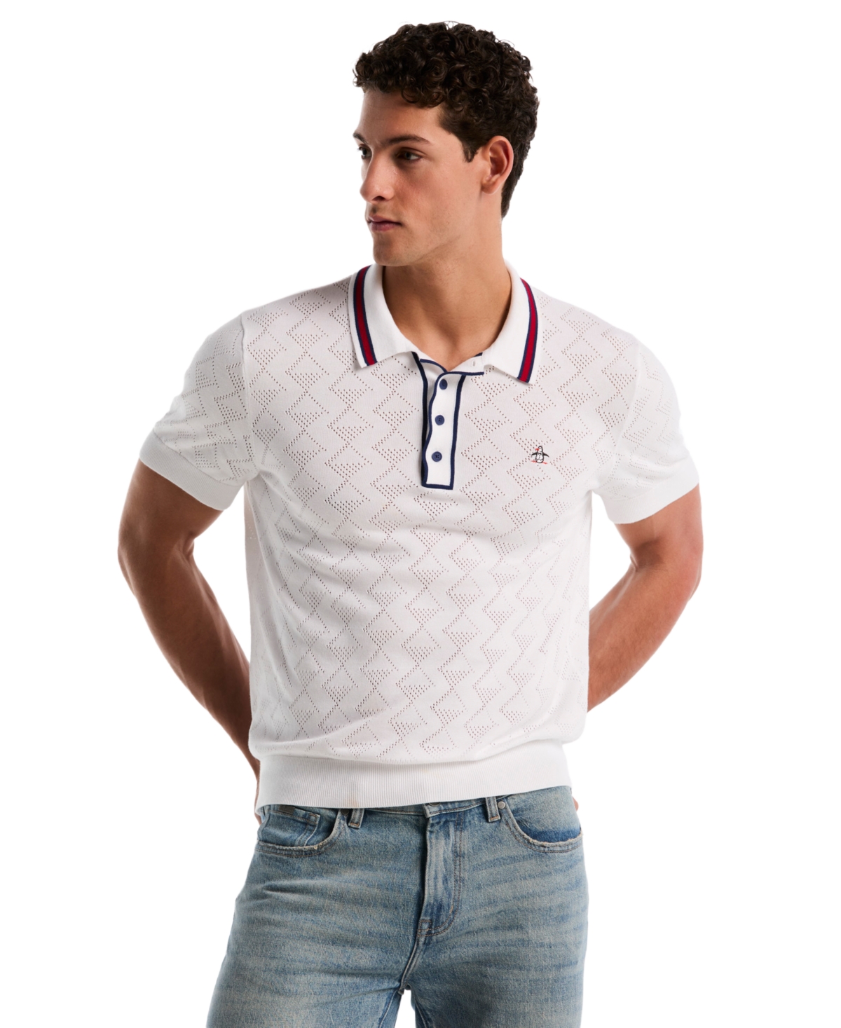Click here for Original Penguin Mens Geo Eyelet Polo Shirt - Brig... prices