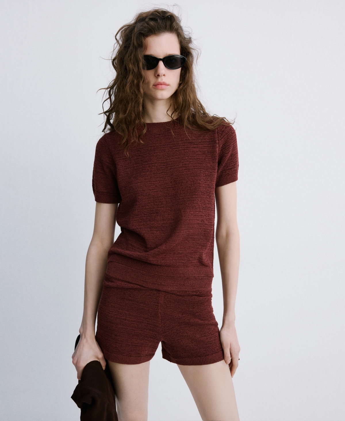 Click here for Mango Womens Fitted Knitted Shorts - Burnt Orange prices