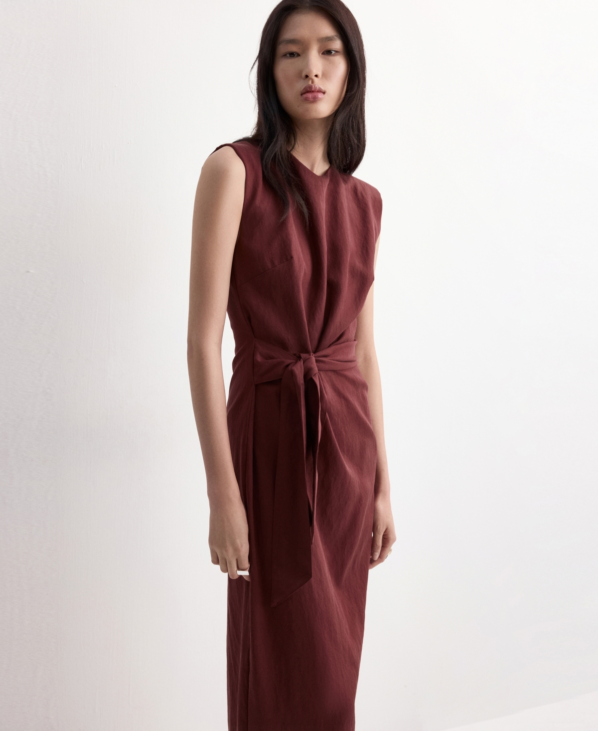 Click here for Mango Womens Knot Detail Lyocell Dress - Wine prices