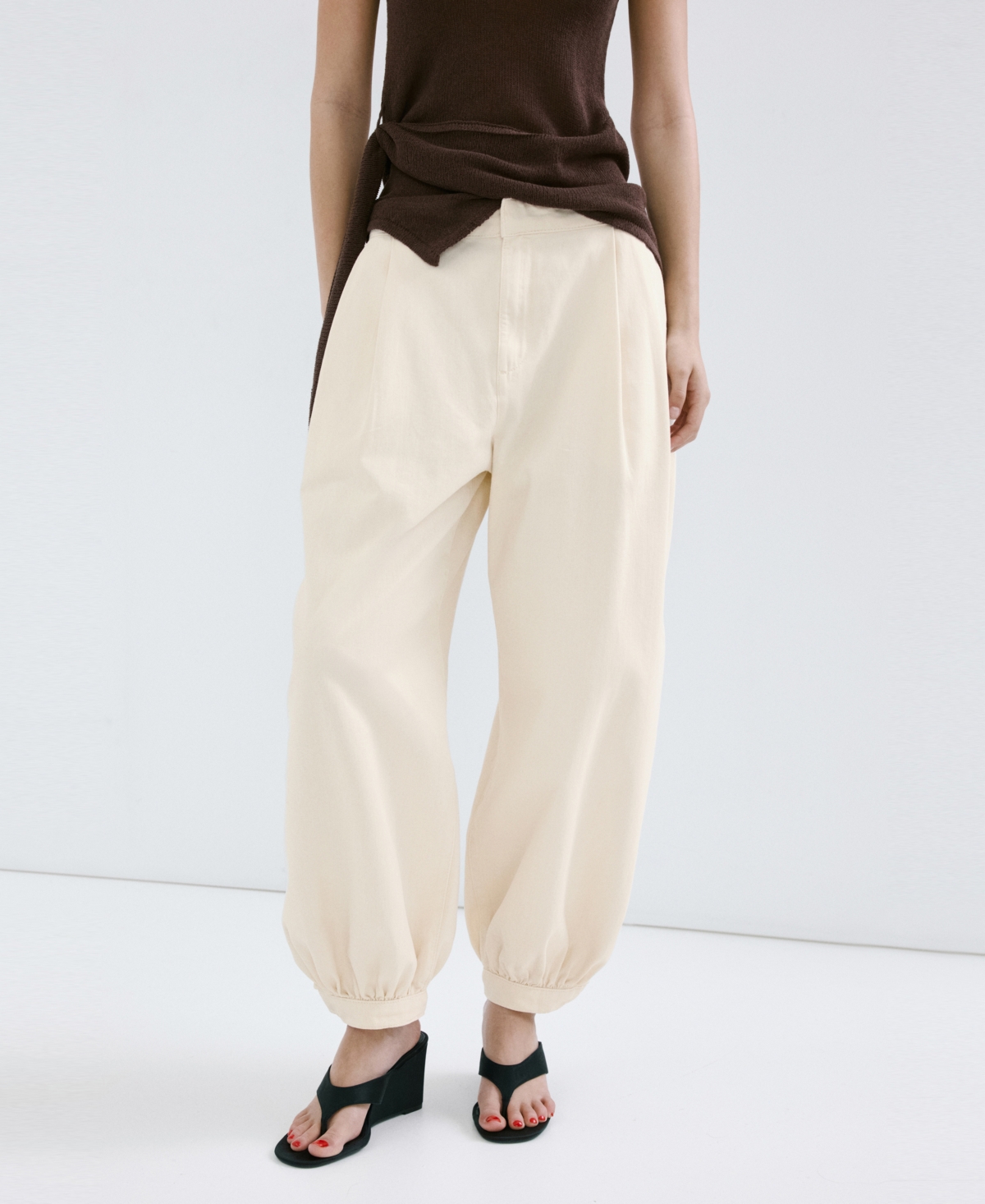 Click here for Mango Womens Mid-Rise Balloon Jeans - Ecru prices