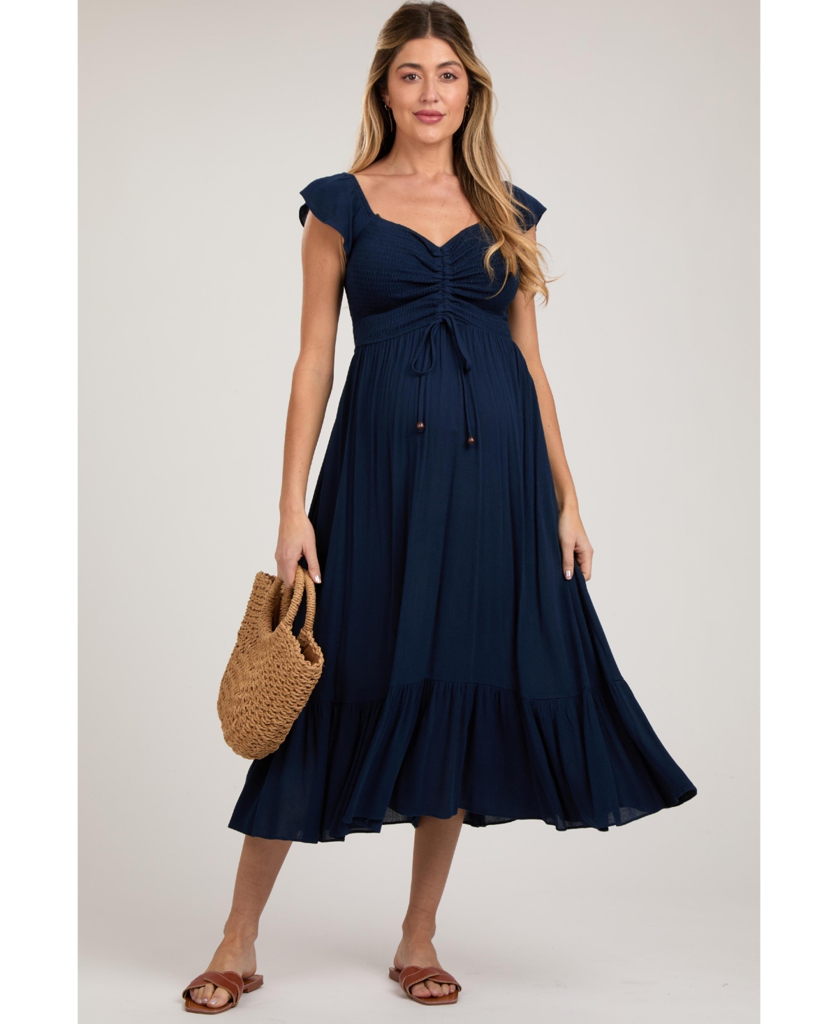 Click here for Pinkblush Maternity Smocked Ruched Ruffle Hem Maxi... prices