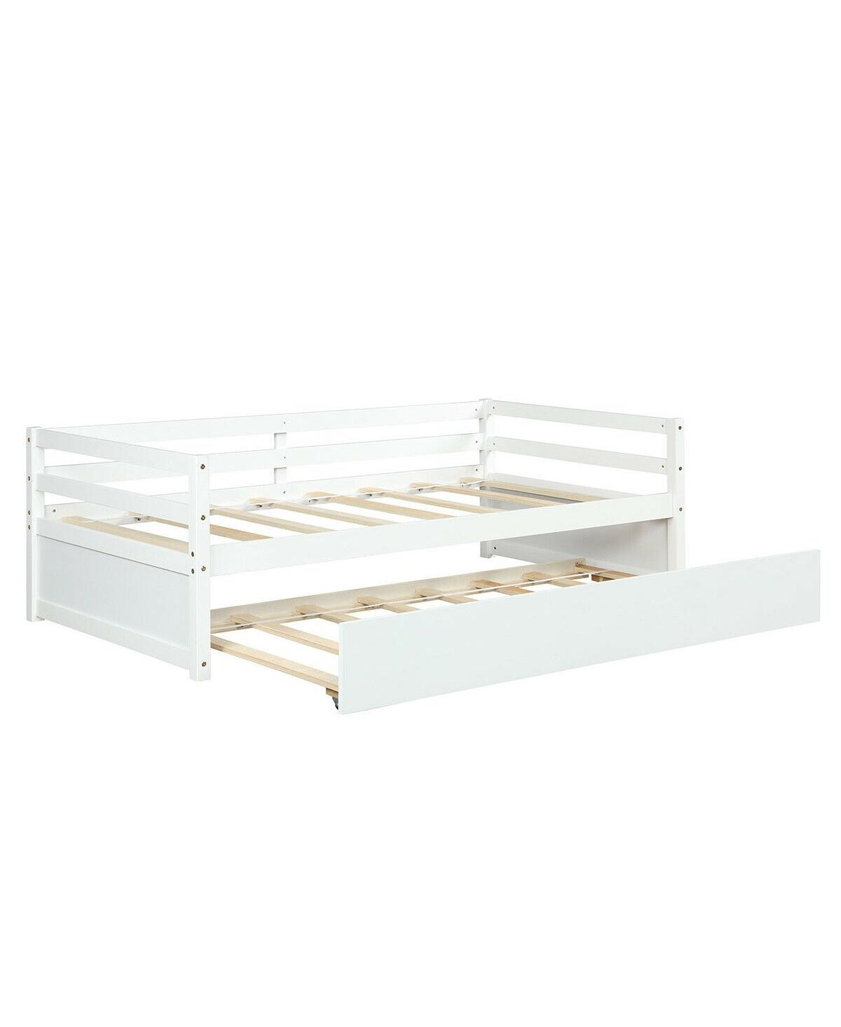 Click here for Sugift Twin Size Wooden Slat Trundle Platform - Wh... prices