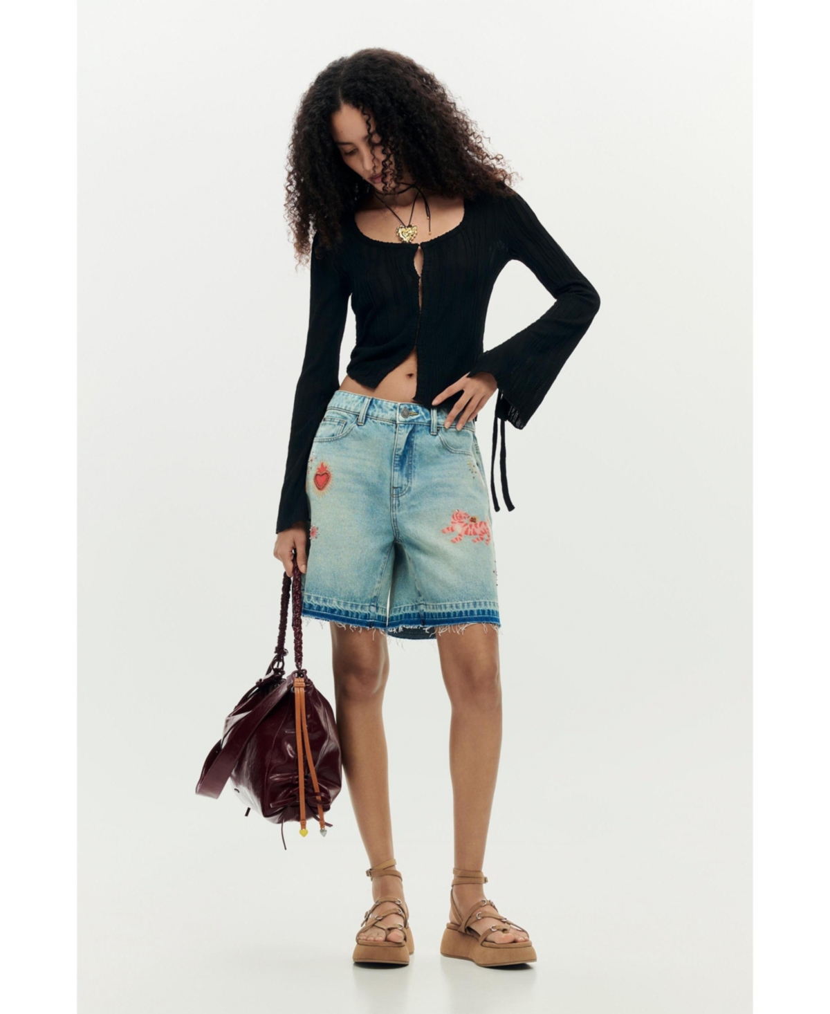 Click here for Desigual Womens Printed denim bermuda - Light blue prices