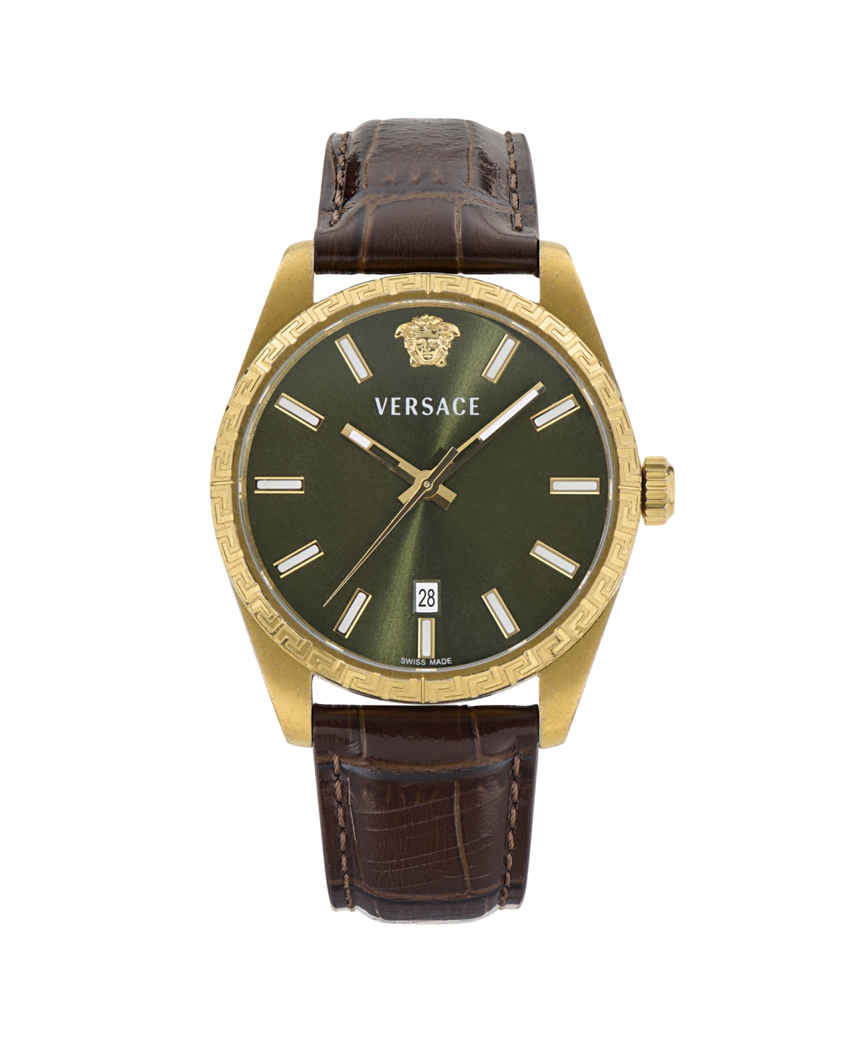 Click here for Versace Mens Millenyium Brown Calf Leather Strap W... prices