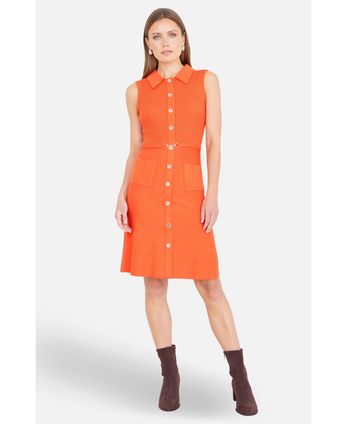 Click here for Yumi Womens Rib Knitted With Buckle Skater Dress -... prices