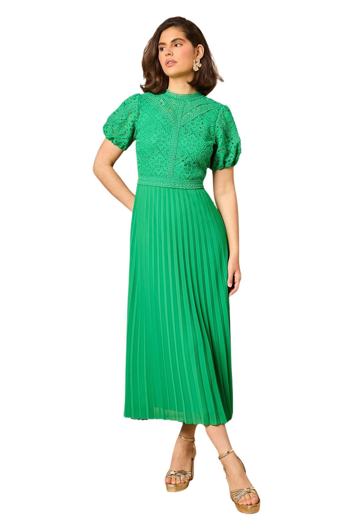 Click here for Oasis Womens Lace Puff Sleeve Pleated Midi Dress -... prices