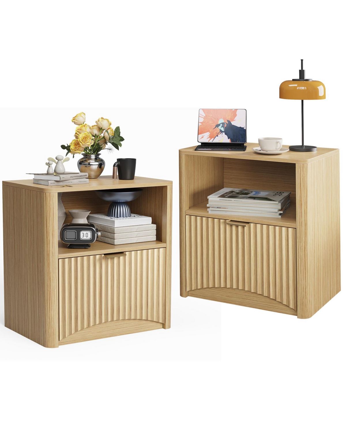 Click here for homfan Mid Century Modern Fluted Nightstand  Woode... prices