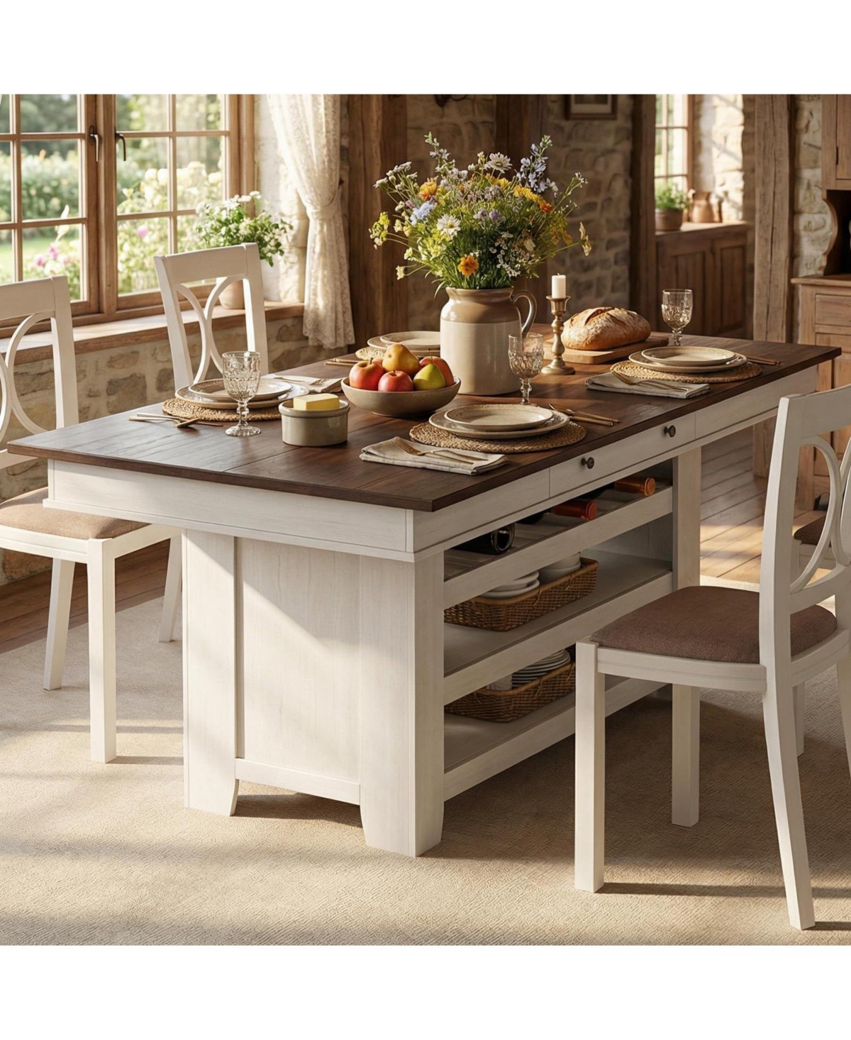 Click here for homfan Counter Height Dining Table with 2 Drawers... prices
