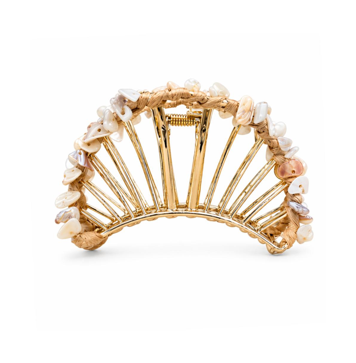 Click here for Womens Raffia Seashell Hair Claw Clip - White - Wh... prices