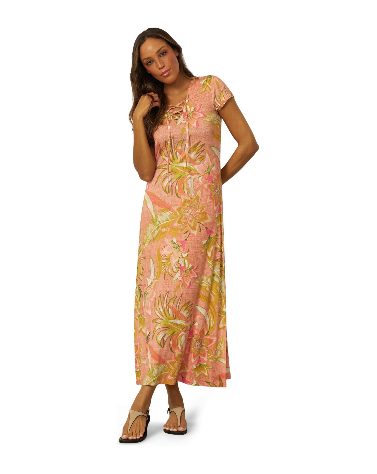 Click here for Cable & Gauge Womens Lace Up V Neck Printed Maxi D... prices