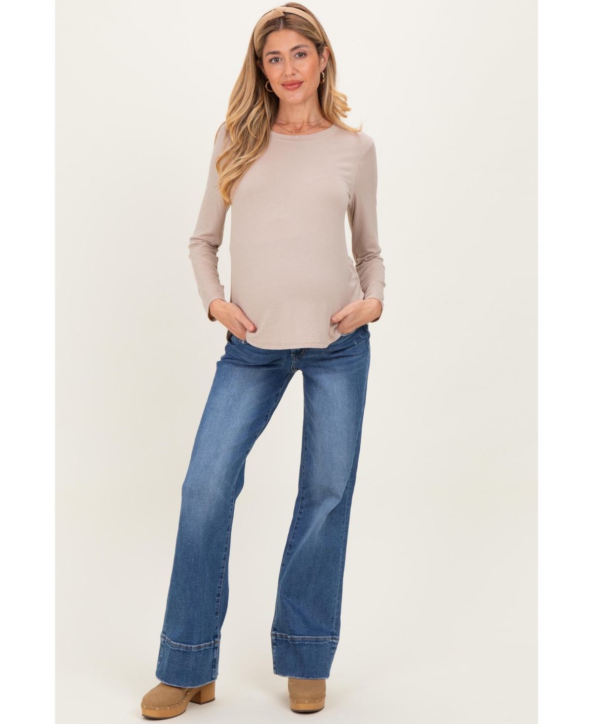 Click here for Pinkblush Maternity Trouser Hem Wide Flare Jeans -... prices