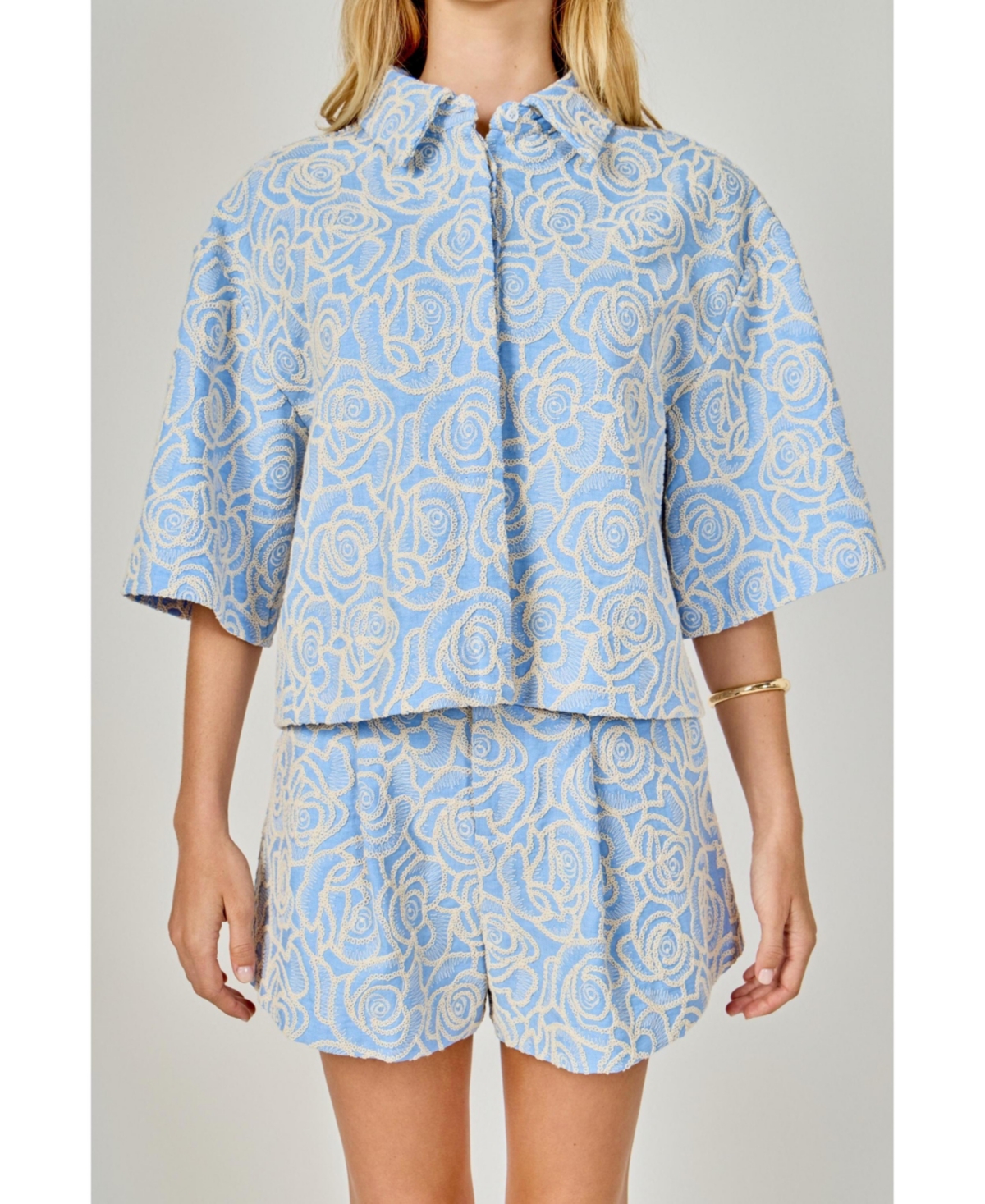 Click here for endless rose Womens Embroidered detail Top - Blue prices