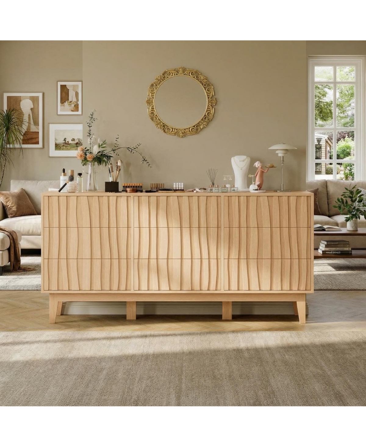 Click here for homfan Modern Fluted Dresser with 9 Drawers - Free... prices
