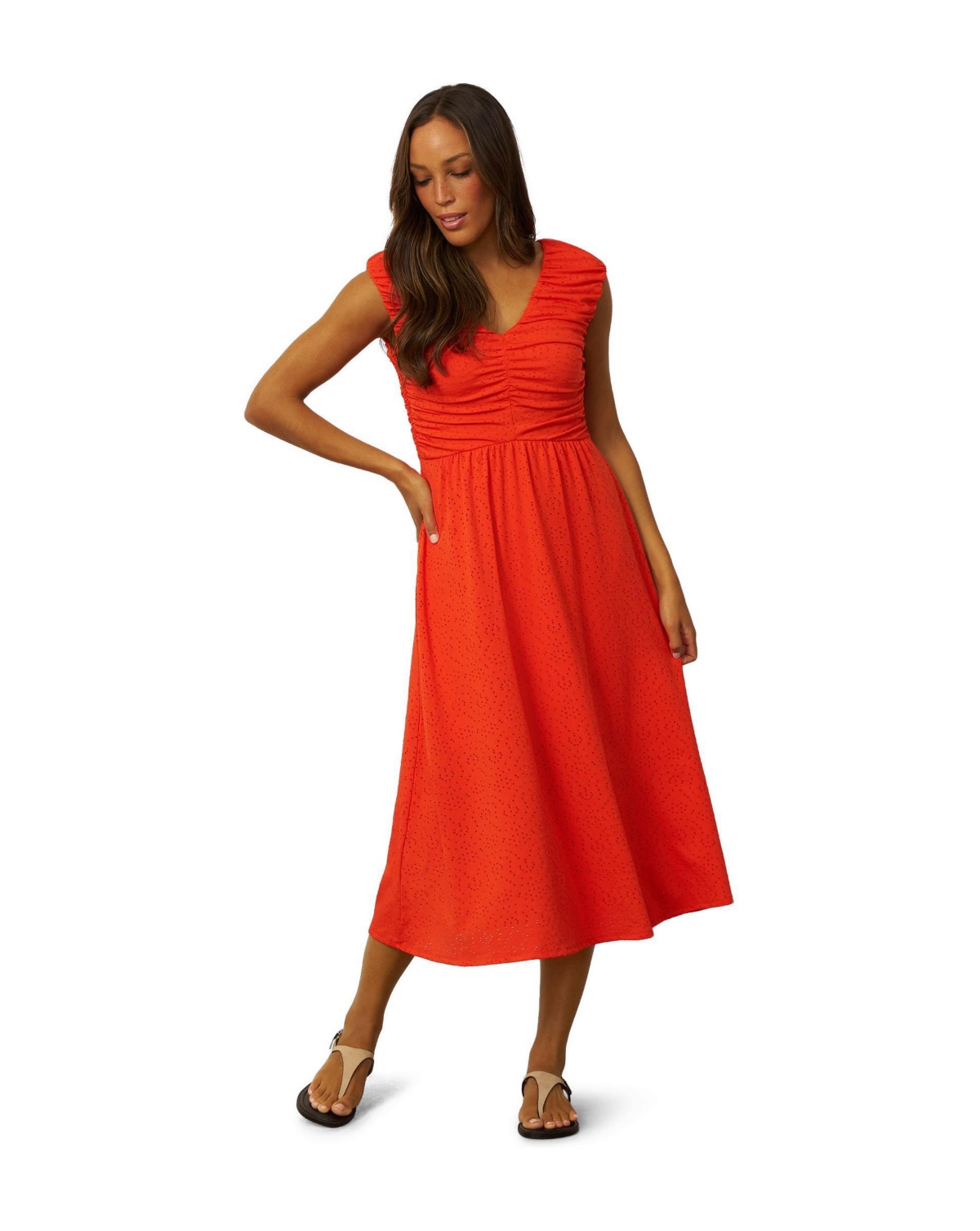 Click here for Cable & Gauge Womens Shirred Eyelet Midi Dress - P... prices