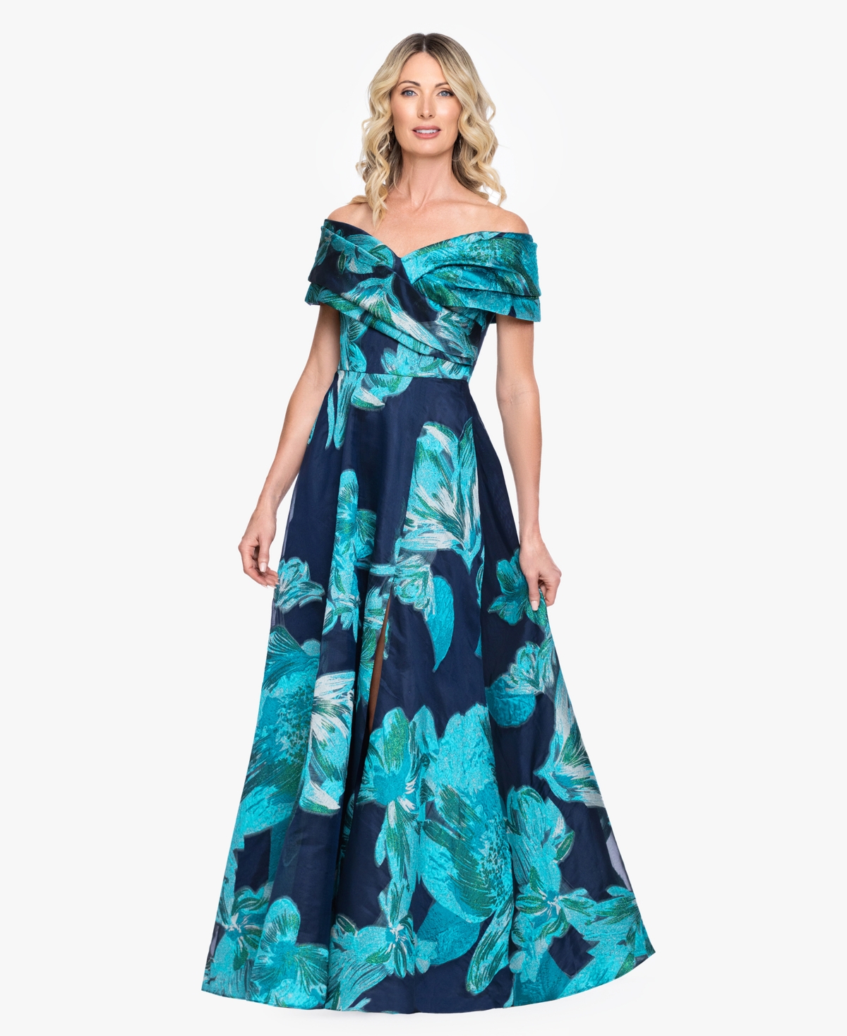 Click here for Betsy & Adam Womens Strapless Off-The-Shoulder Flo... prices