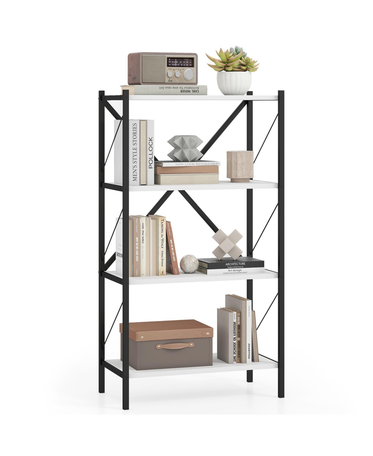Click here for Gymax 4-Tier Bookshelf Industrial Bookcase with He... prices