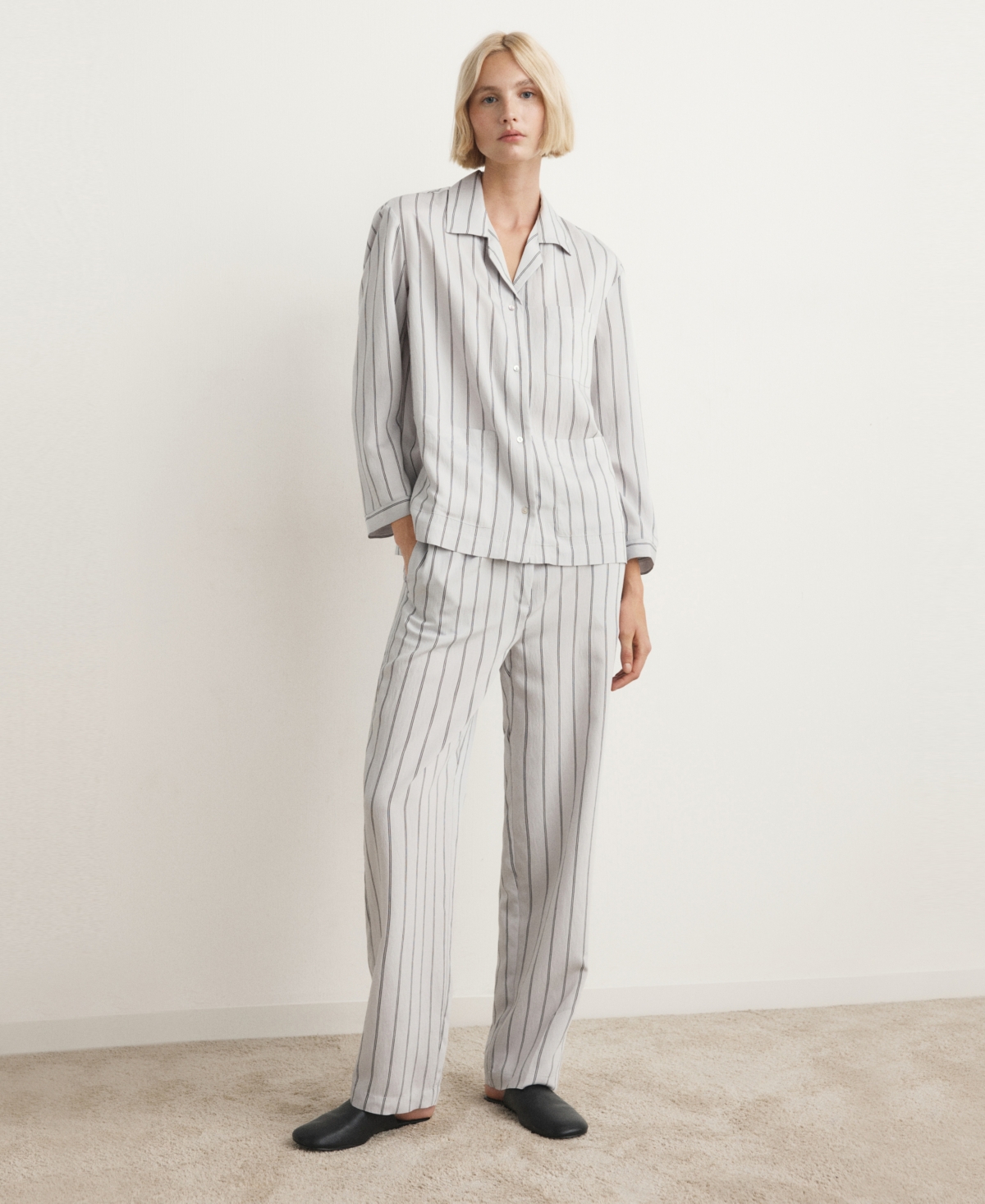Click here for Mango Womens Front Pocket Striped Pajama Shirt - G... prices
