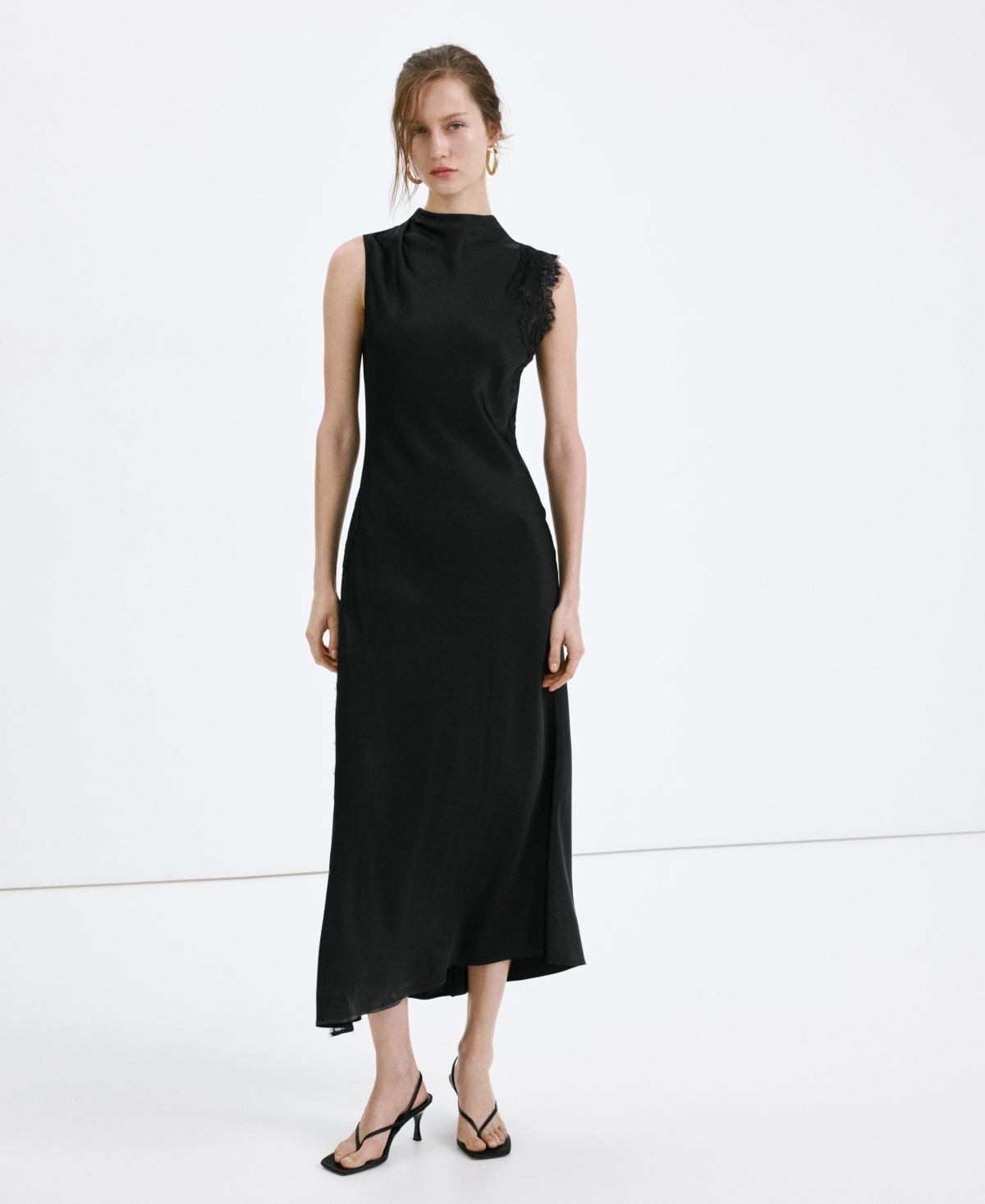 Click here for Mango Womens Lace Details Satin Dress - Black prices