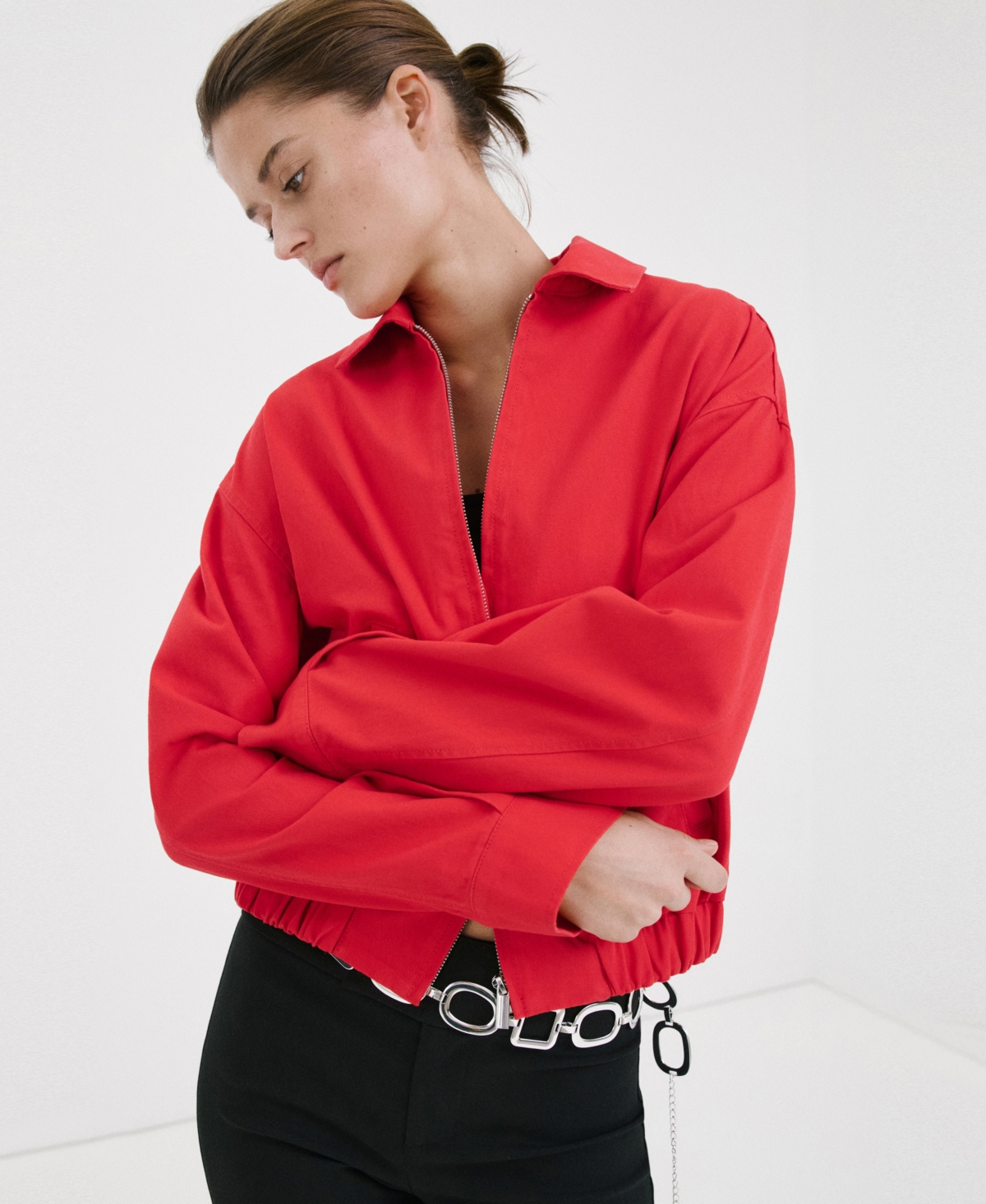 Click here for Mango Womens Shirt Collar Bomber Jacket - Red prices