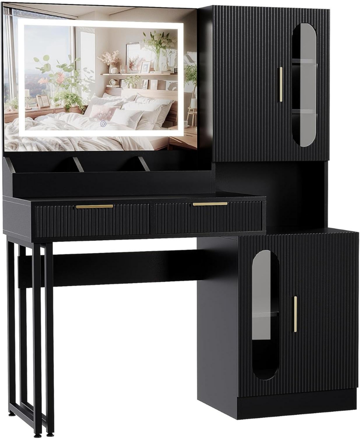 Click here for gaomon Fluted Vanity Desk with Mirror and 3-Color... prices