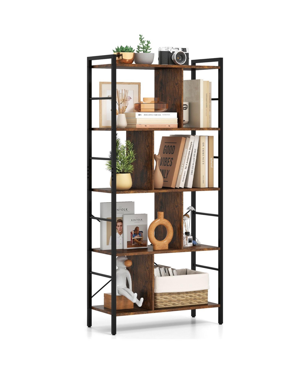 Click here for Gymax 61 5-Tier Bookshelf with Metal Frame 2 Anti-... prices