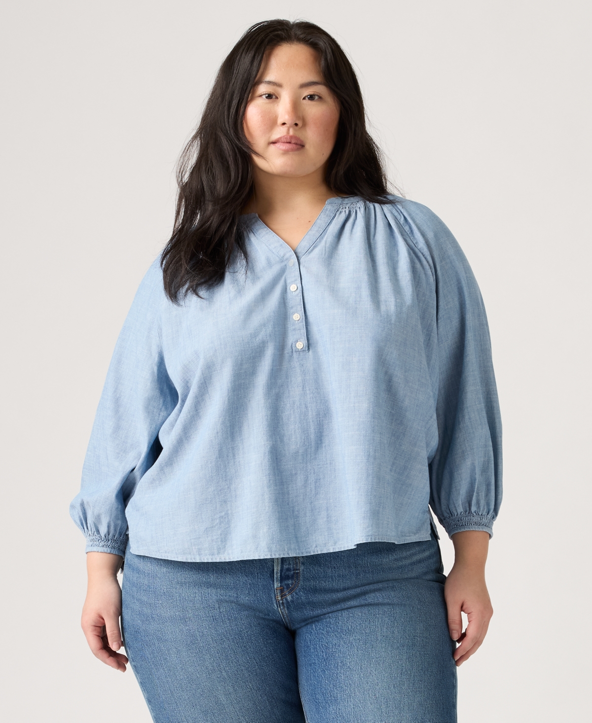 Click here for Levis Plus Size V-Neck Chambray Relaxed Fit Reveri... prices
