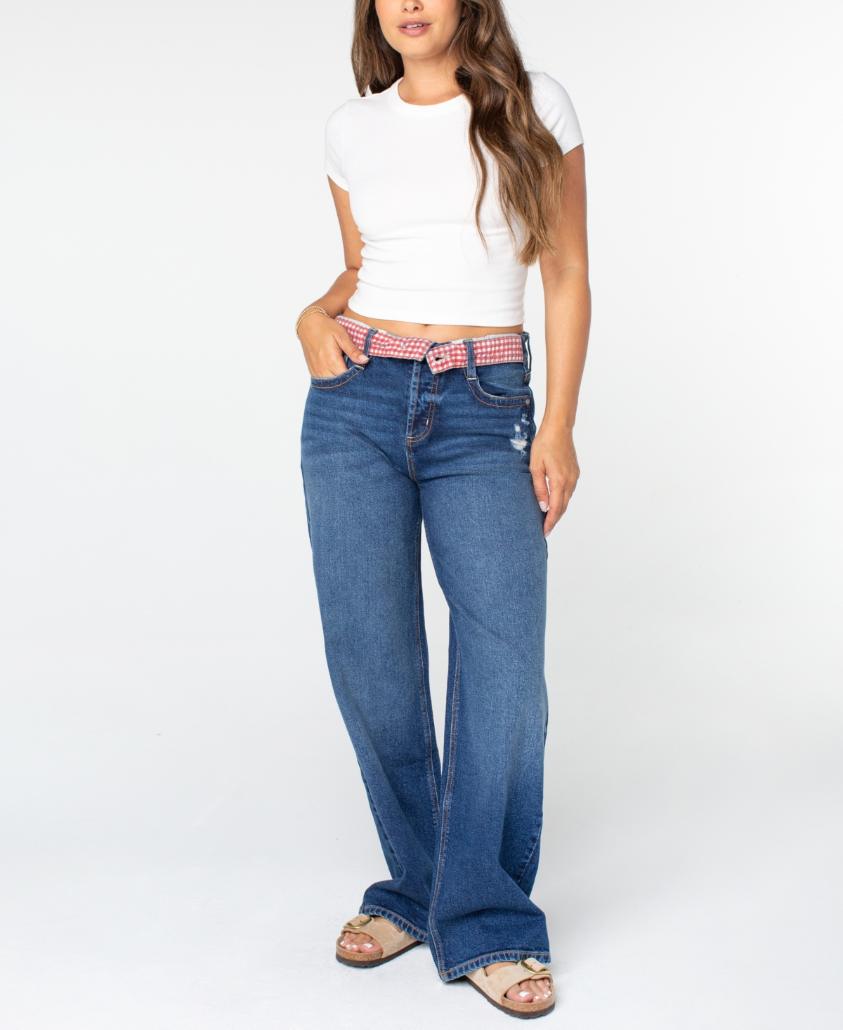 Click here for Celebrity Pink Juniors Gingham Foldover-Waist Deni... prices