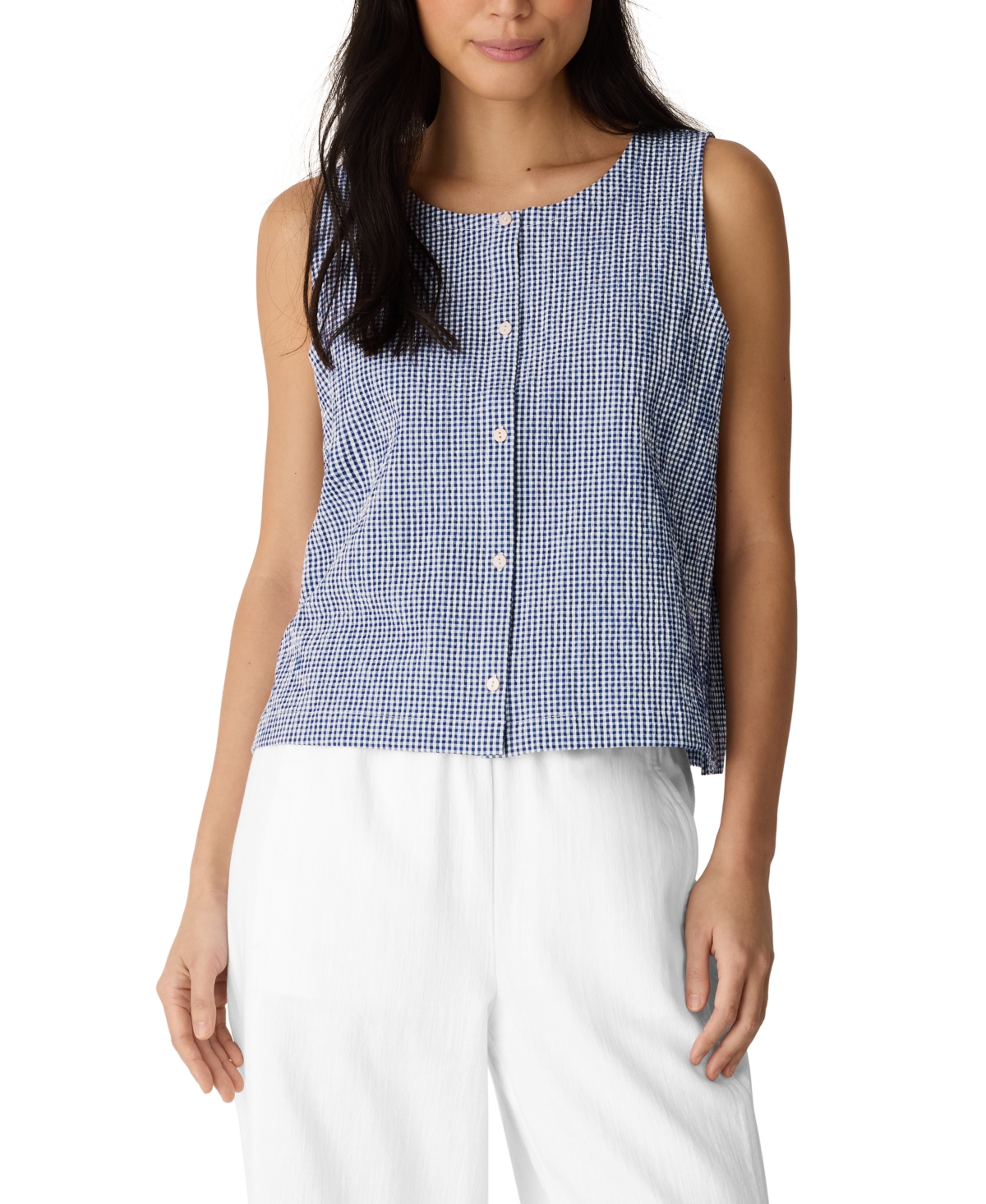 Click here for Eileen Fisher Womens Round Neck Vest Top  Regular... prices
