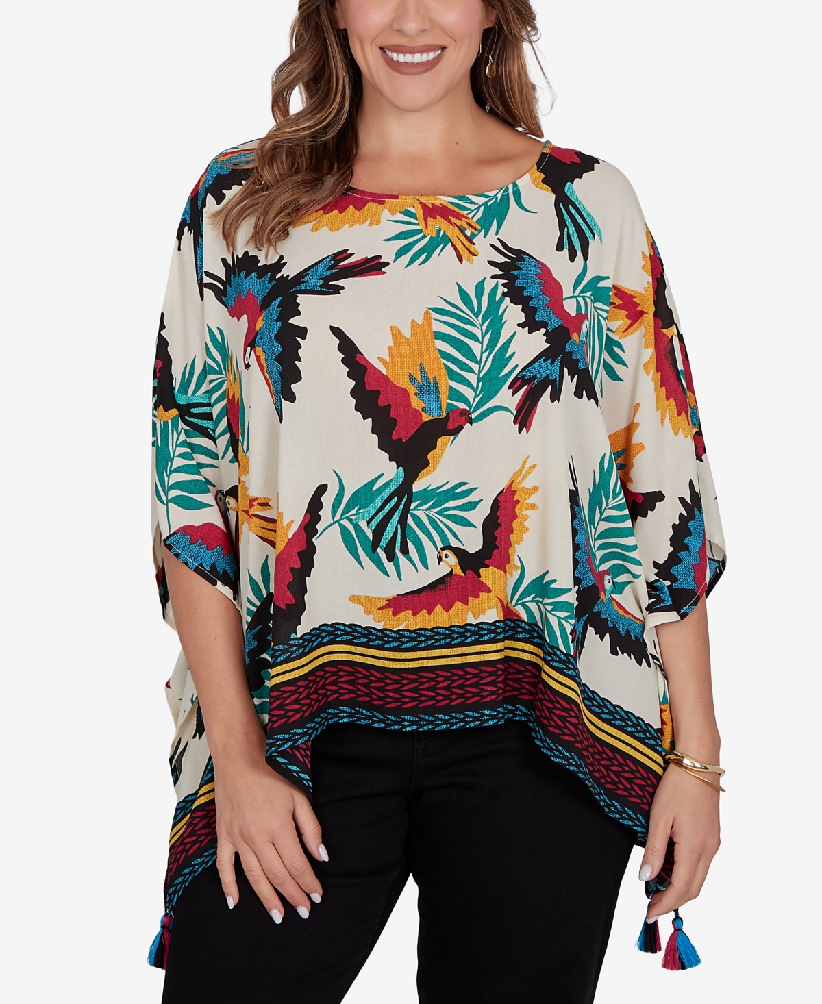 Click here for Ruby Rd. Plus Size Paradise Birds Printed Crepe T-... prices