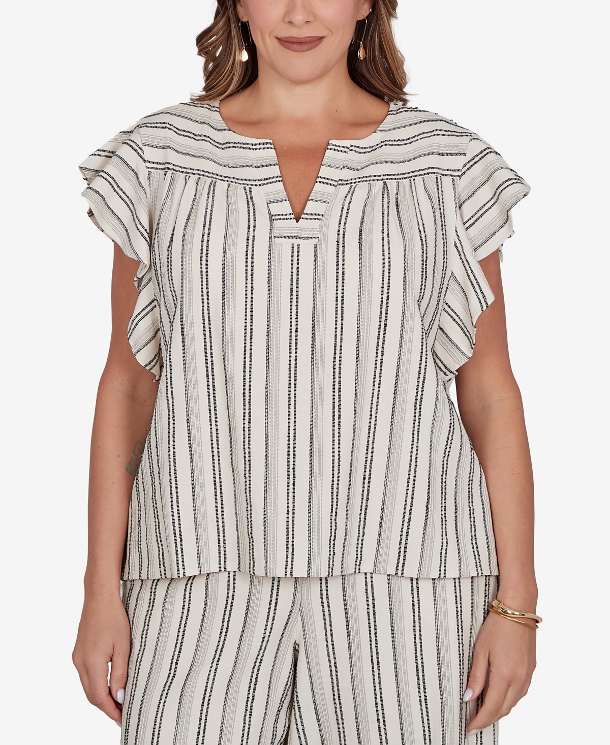 Click here for Ruby Rd. Plus Size Flutter Sleeve Textured Stripe... prices
