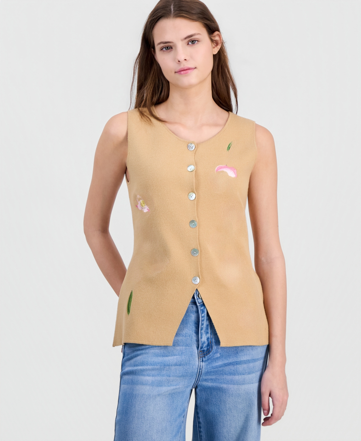 Click here for Driftwood Womens Deanna Embroidered Vest - Taupe prices