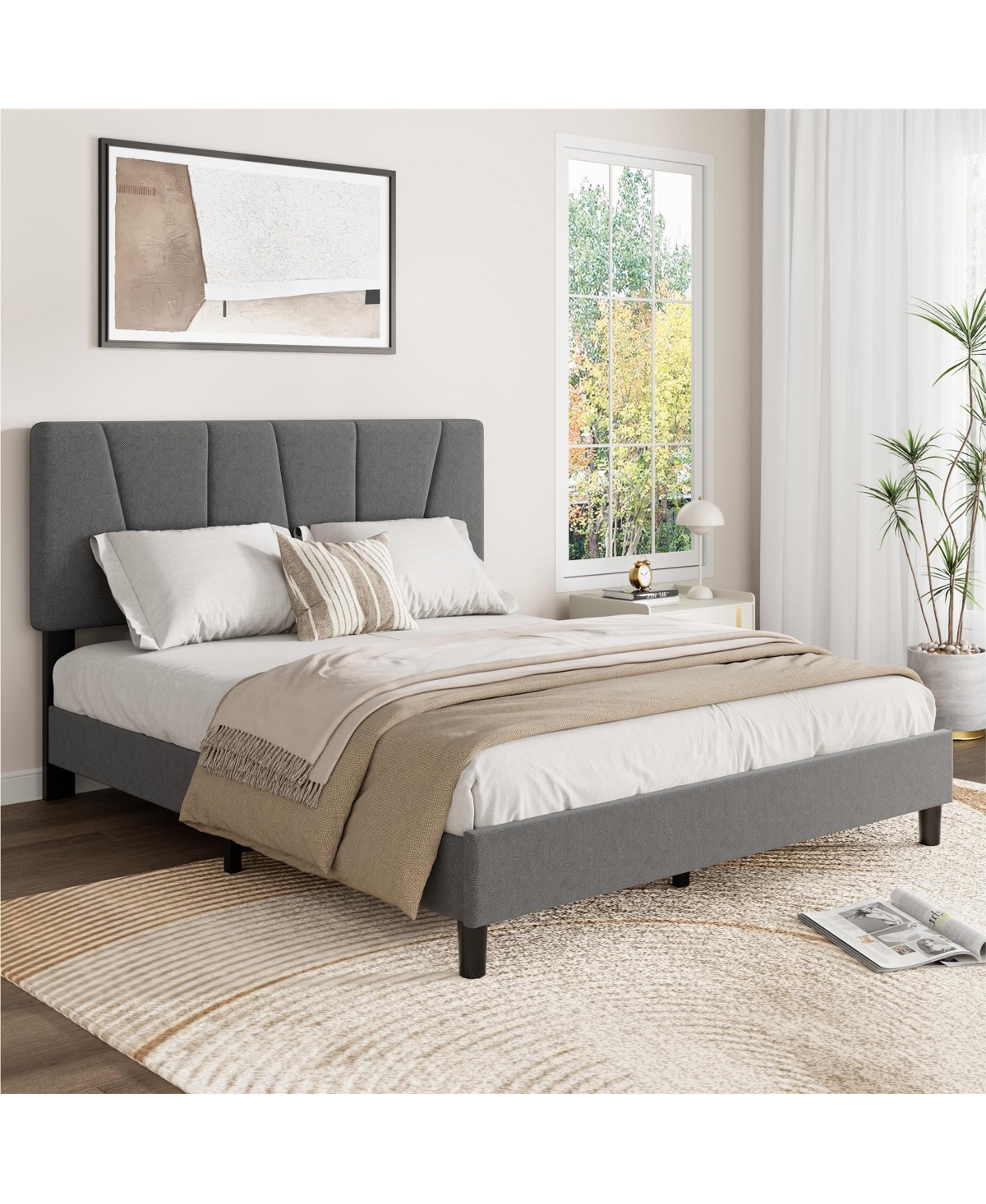 Click here for homfan Linen Upholstered Platform Bed Frame with 3... prices