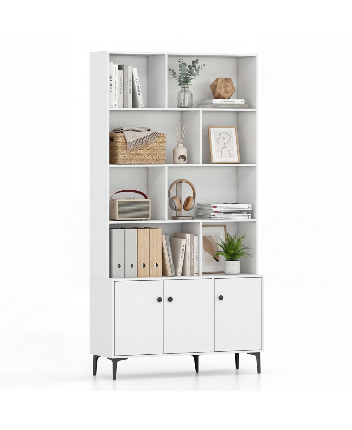 Click here for Gymax Bookshelf with Doors 5 Tier Floor Standing B... prices