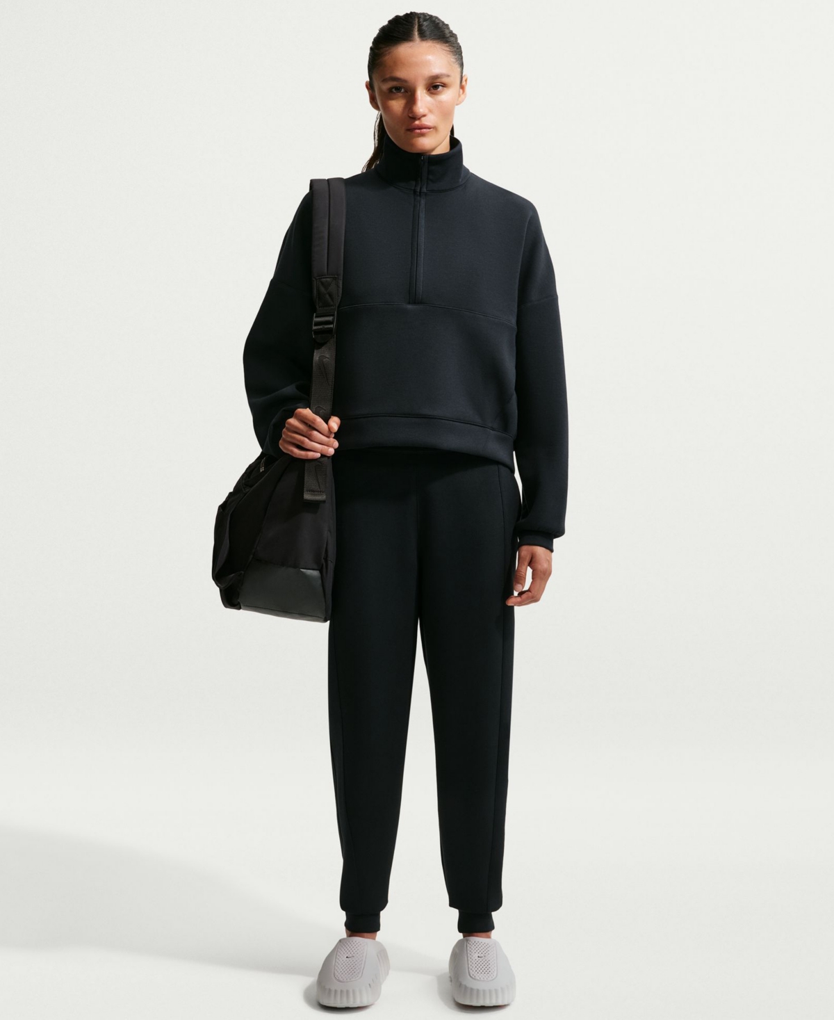 Nike Womens Impossibly Soft Dri-fit Oversized Half-Zip Top - Black/Dark Smoke Grey