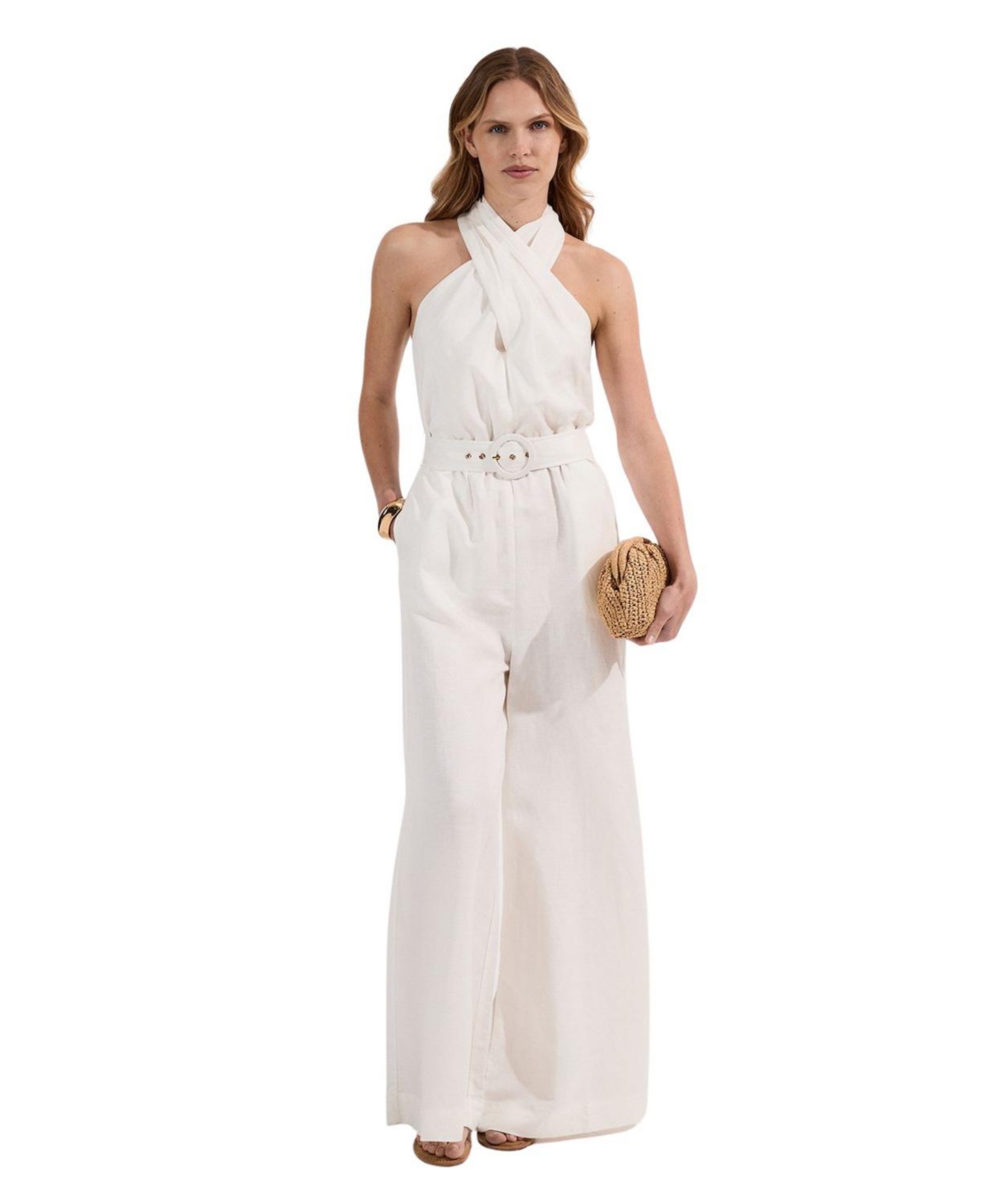 Click here for Karen Millen Womens Linen Blend Wide Leg Belted Ju... prices