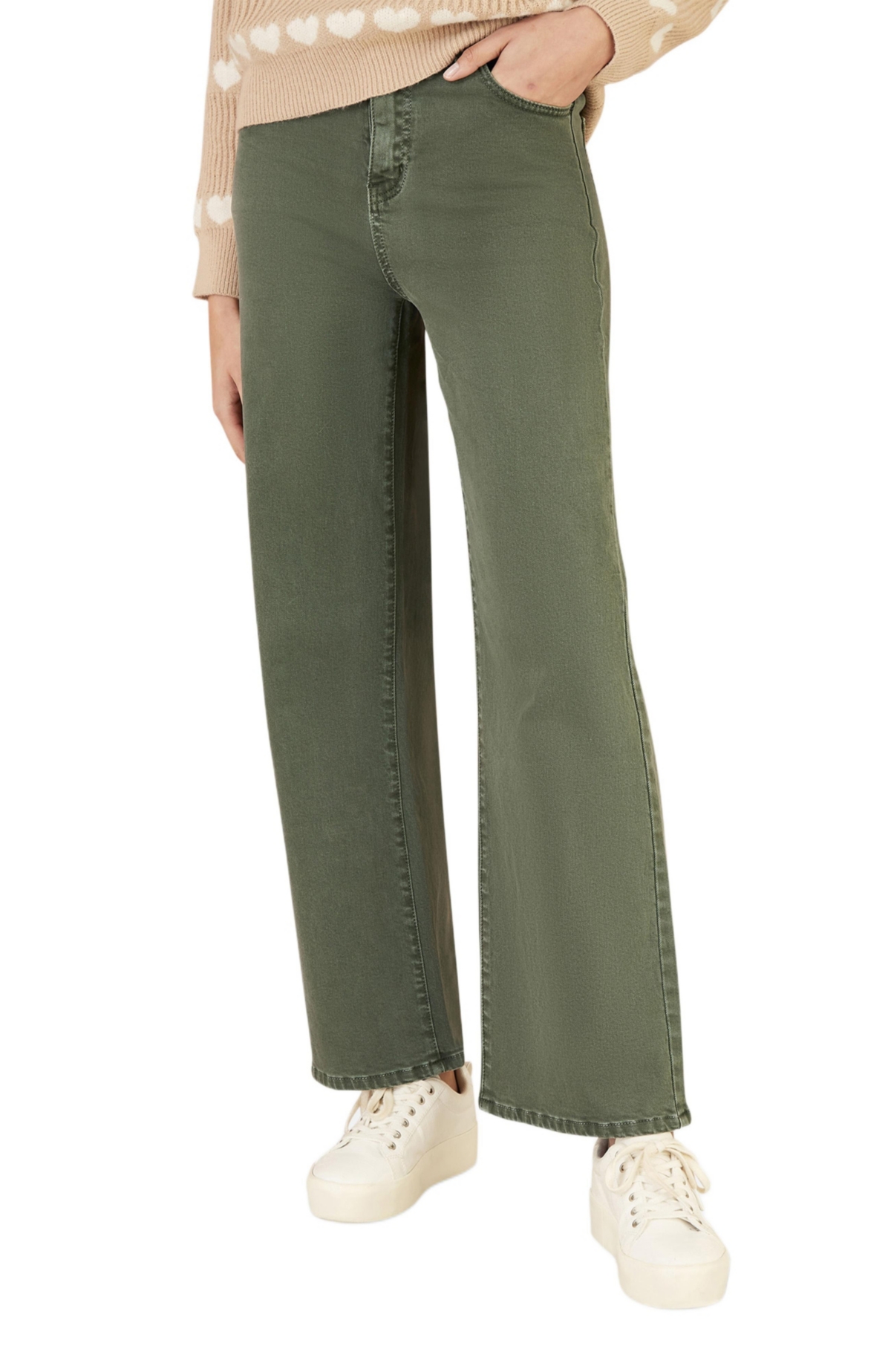 Click here for Yumi Womens Stretch Canvas Wide Leg Jeans - Green prices
