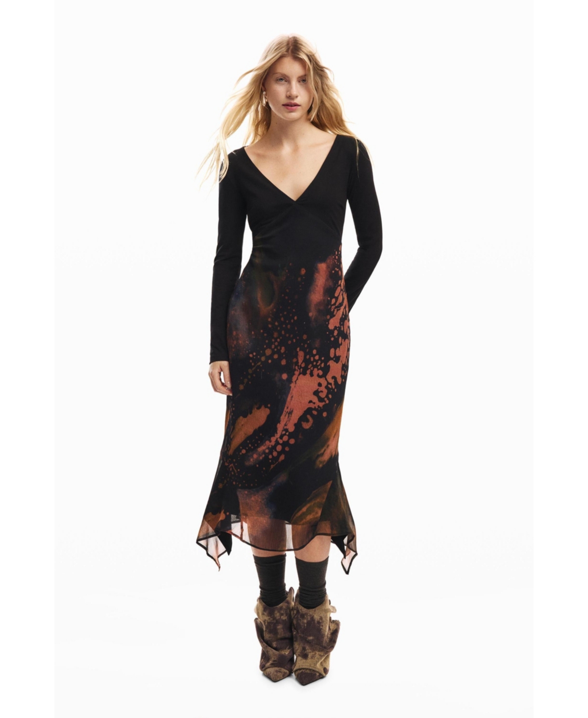 Click here for Desigual Womens Printed long dress - Black prices