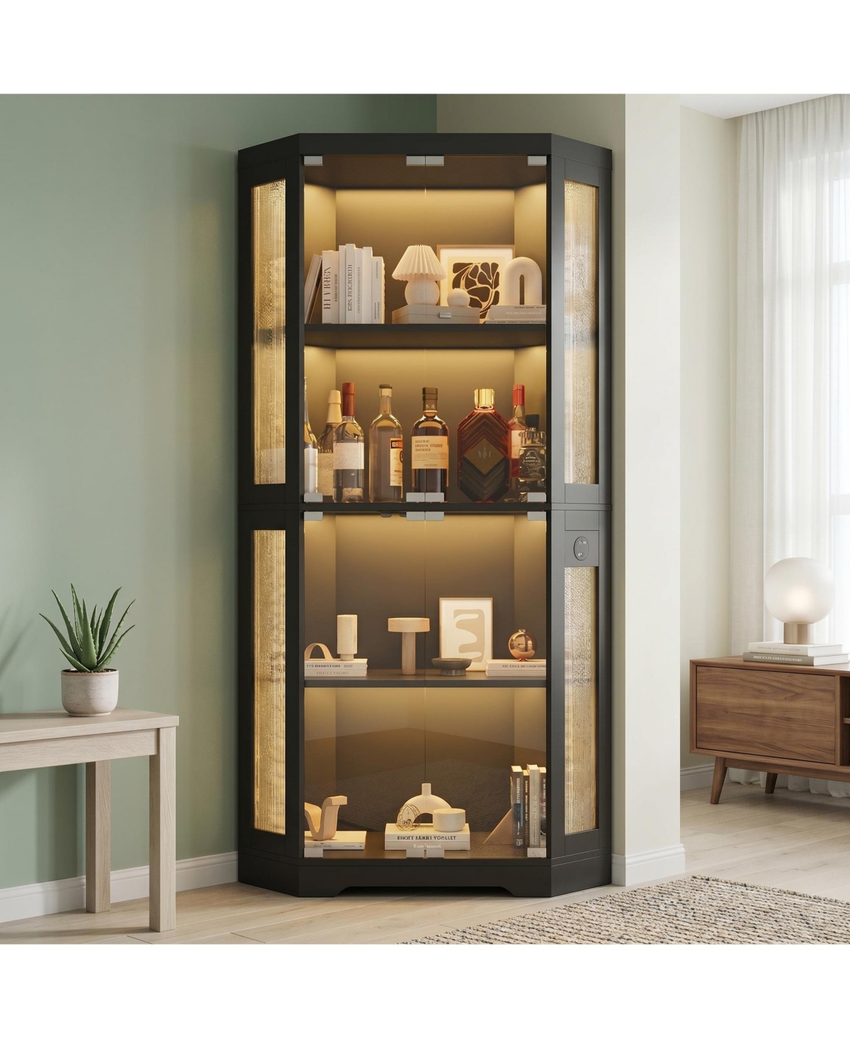 Click here for homfan Hexagon Corner Display Cabinet with Tempere... prices