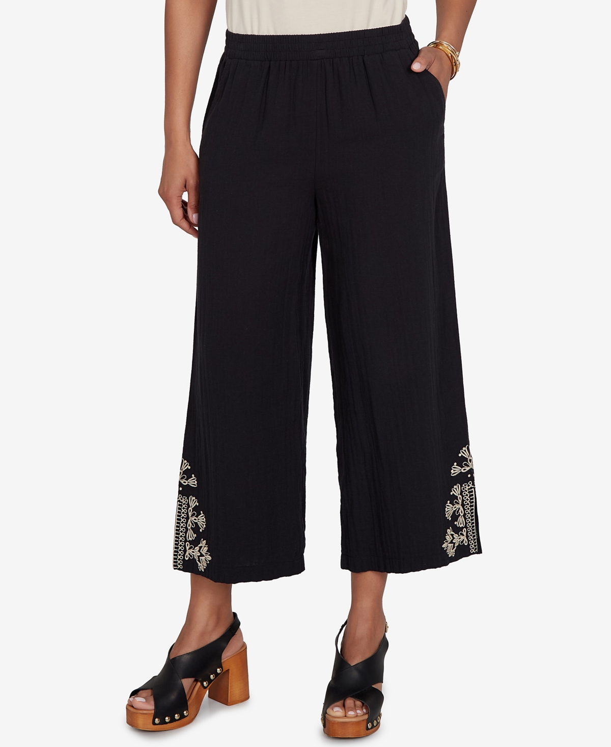Click here for Ruby Rd. Petite Embroidered Gauze Relaxed Elastic... prices