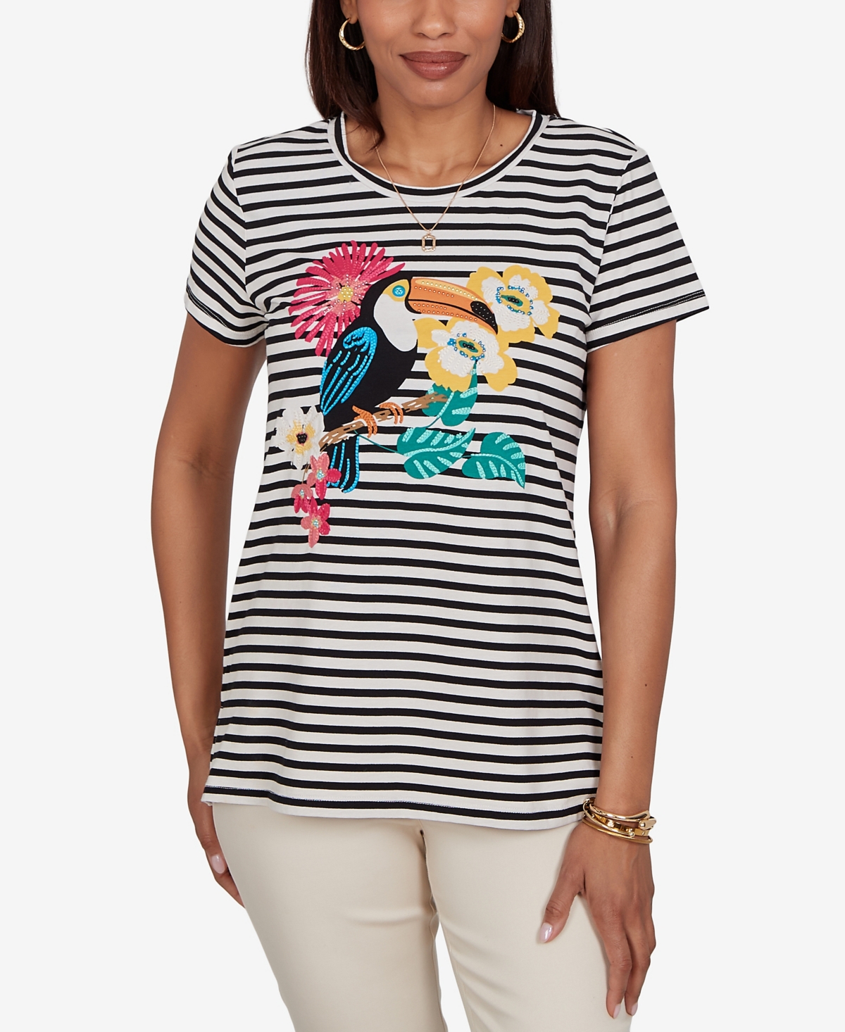 Click here for Ruby Rd. Petite Embellished Toucan Stripe Knit T-S... prices
