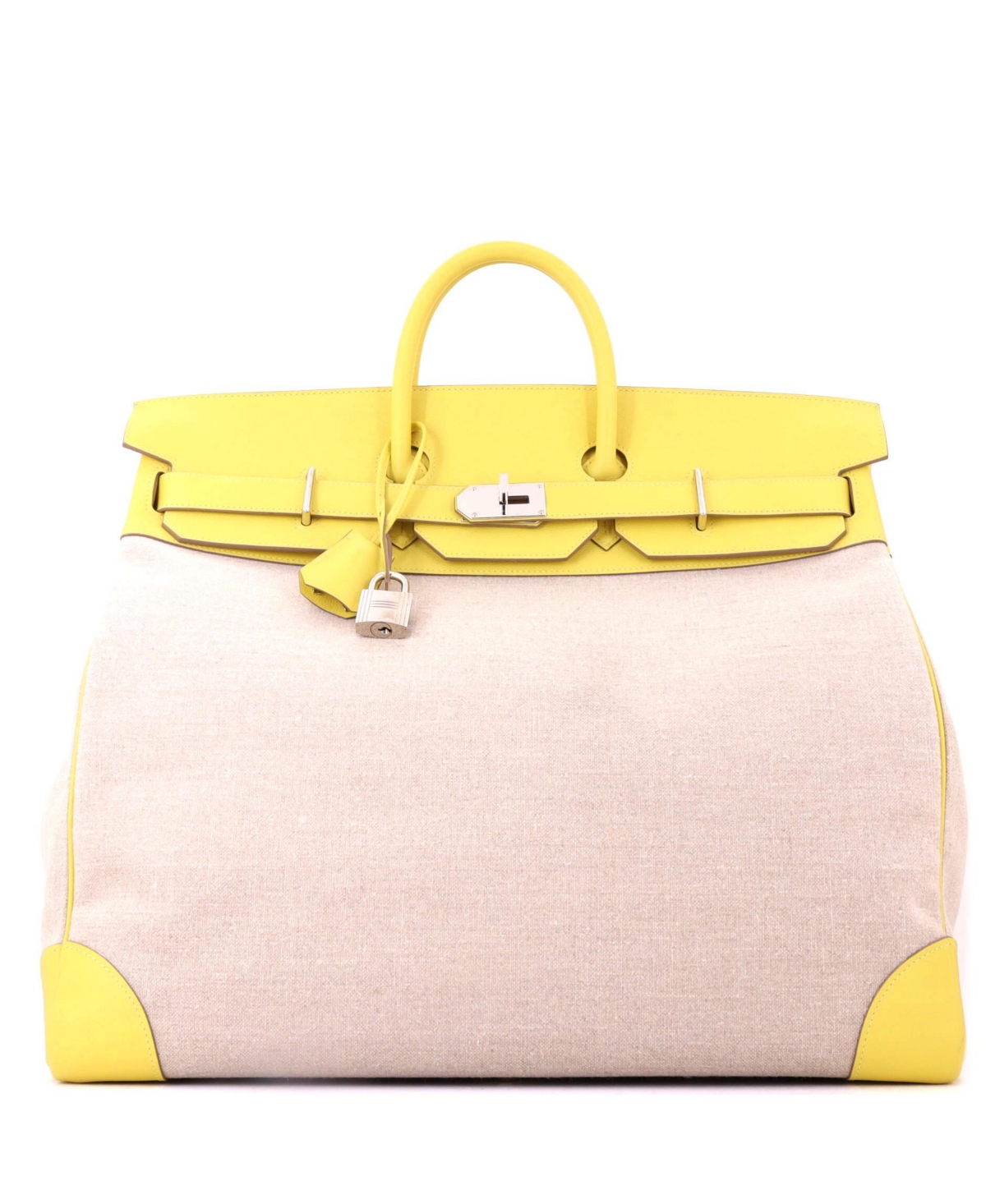 Click here for Pre-Owned HERMES Hac 50 Handbag Toile and Yellow E... prices