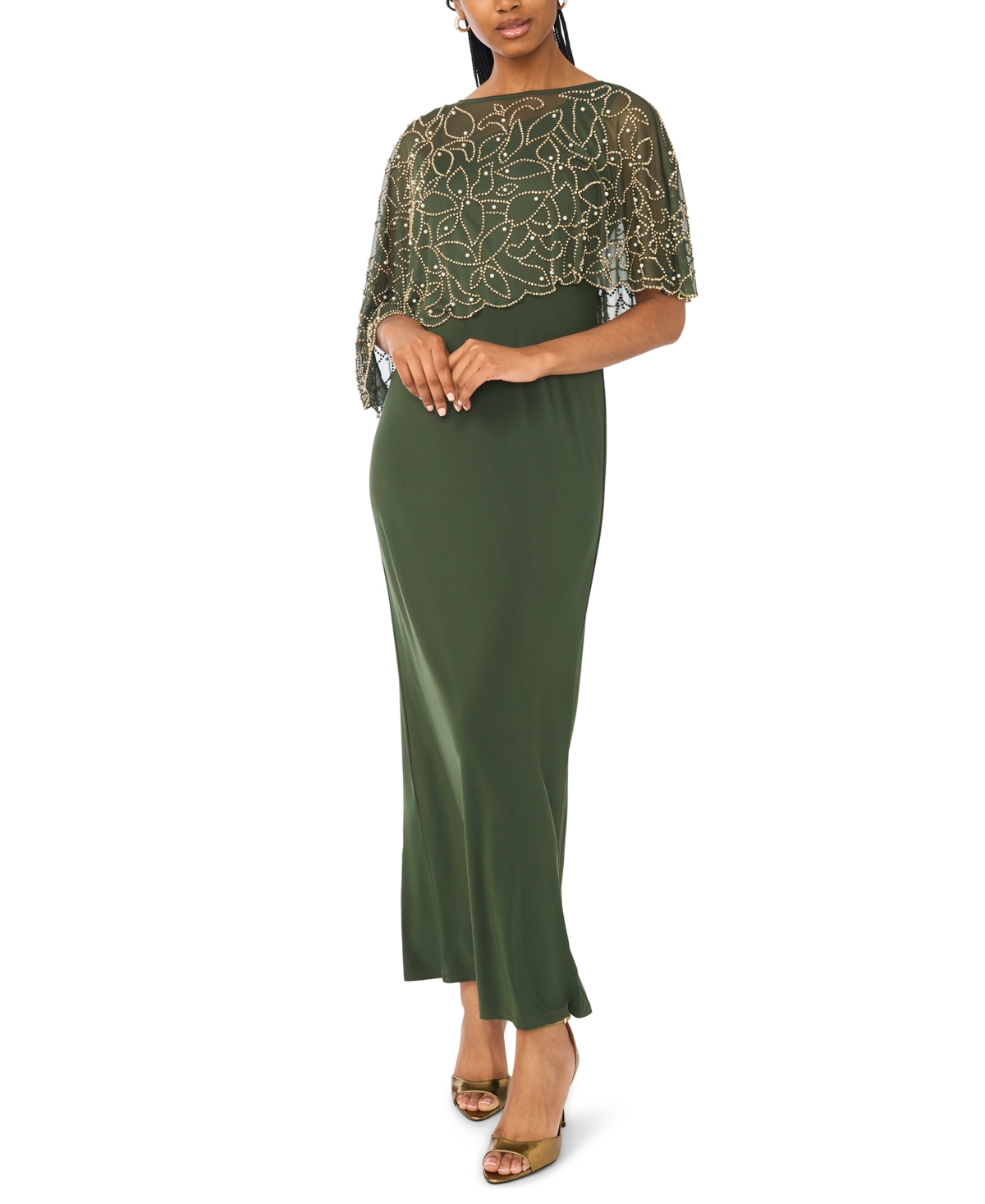 Click here for Msk Petite Beaded Overlay Gown - Olympia Green prices