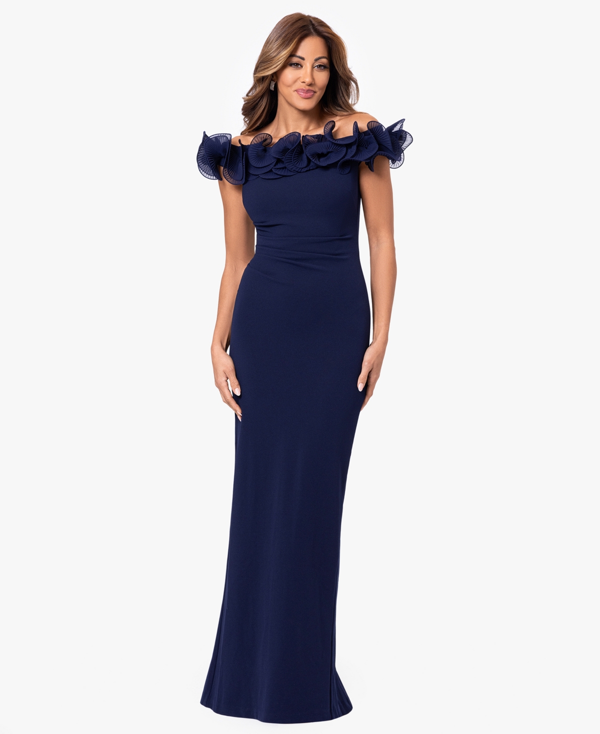 Click here for Xscape Petite Off-The-Shoulder Ruched Wire Sheath... prices