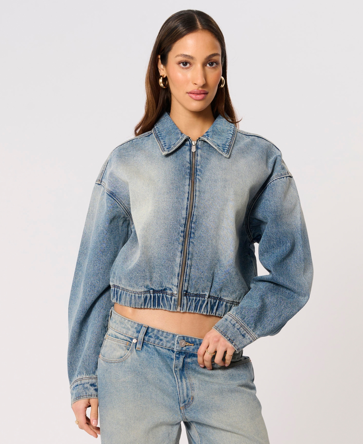 Click here for Abrand Womens Denim Full-Zip Jacket - Med Blue prices