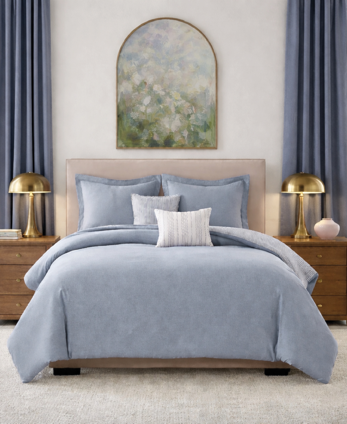 Click here for Laundry Chambray with Reverse Stripe 5-Piece Comfo... prices