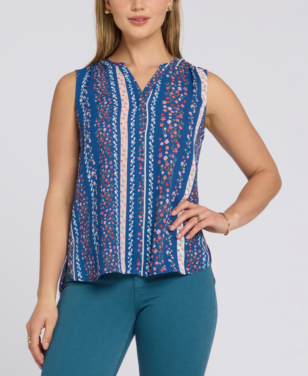 Click here for Nydj Womens Sleeveless Pintuck Top - Floral Rib prices