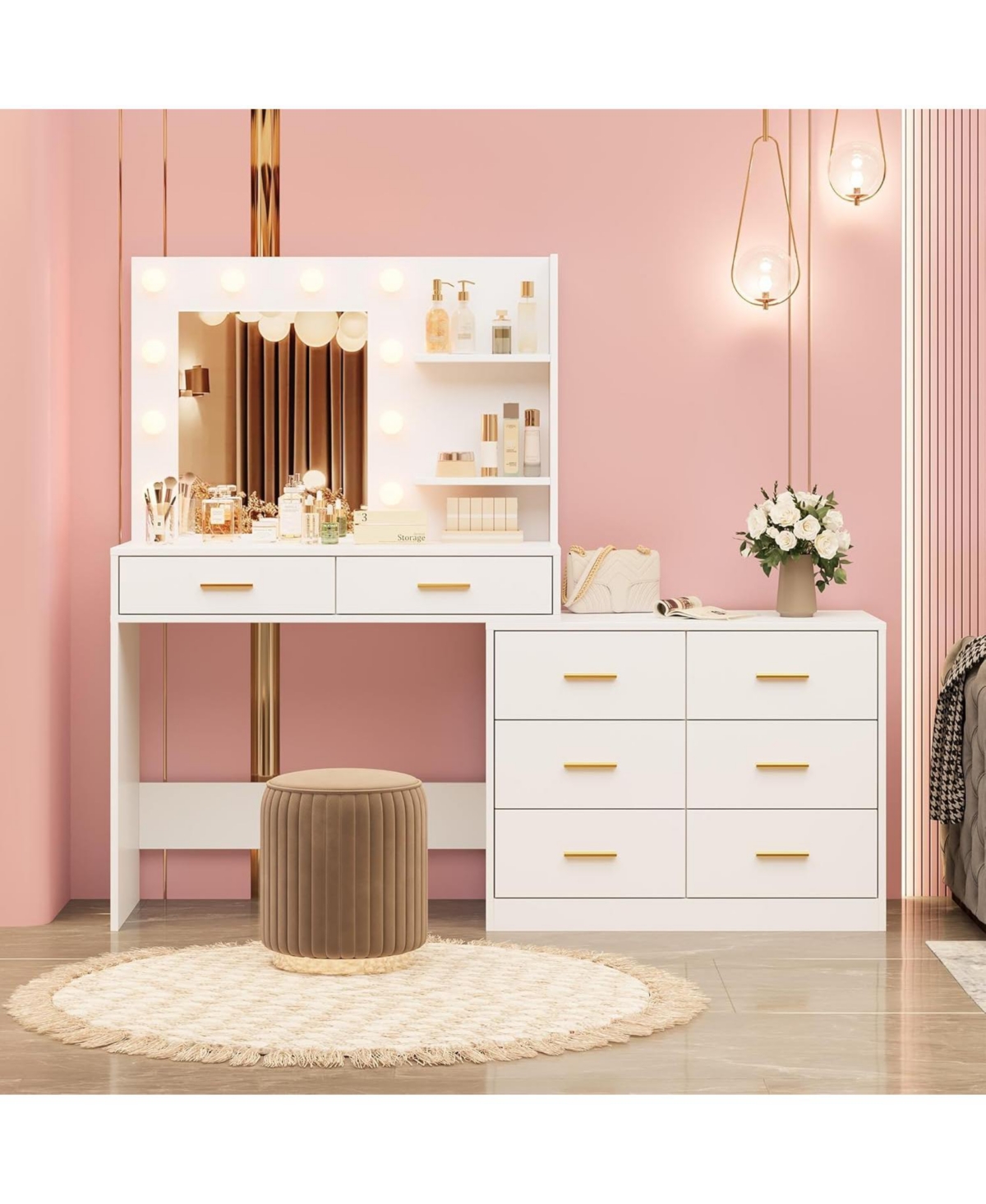 Click here for gaomon Vanity Desk with Lights and Mirror  8 Wide... prices