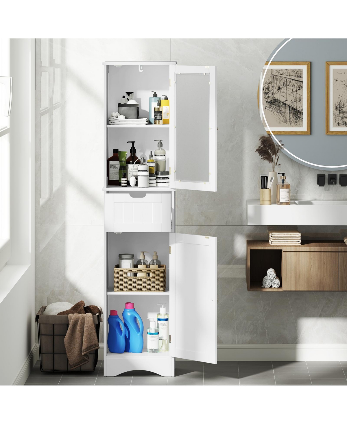 Click here for sumyeg Tall Bathroom Floor Storage Cabinet with 2... prices