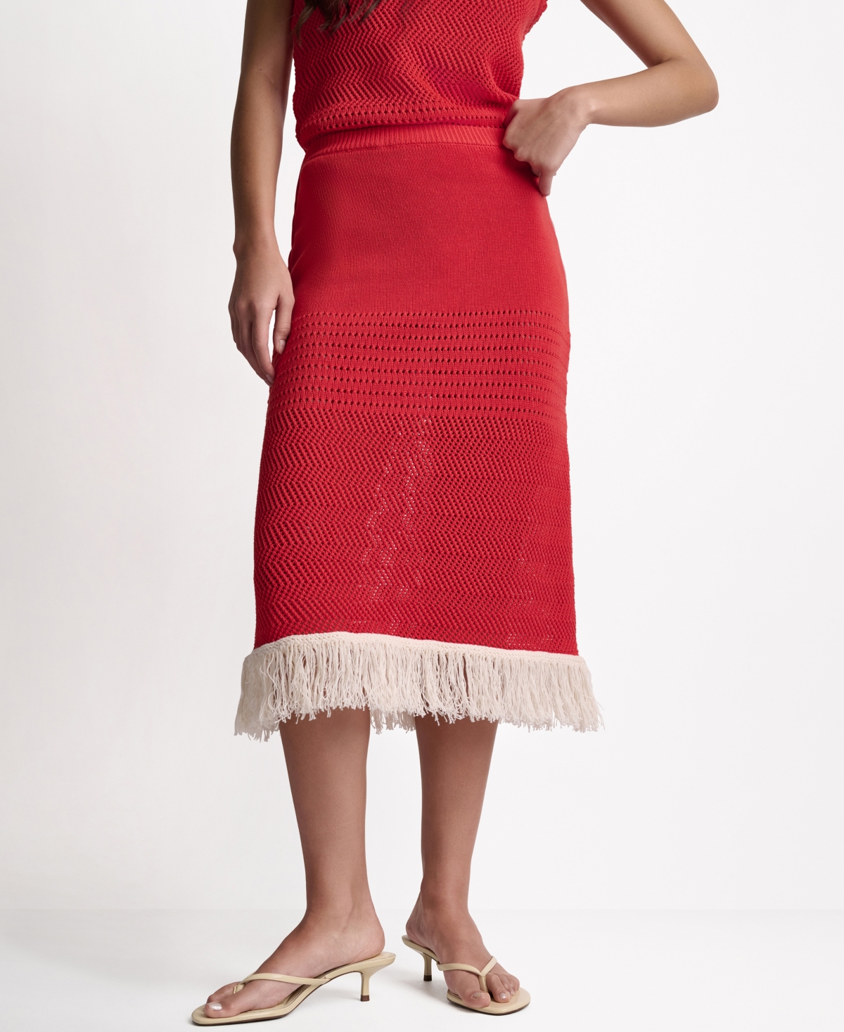 Click here for Bcbg Womens Fringe Pointelle A-Line Midi Skirt - F... prices