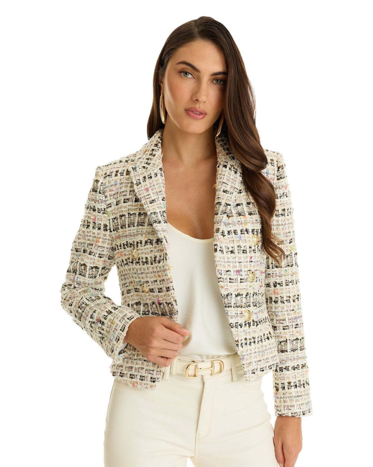 Click here for The Noli Shop Womens Gabrielle Tweed Blazer - Ecru... prices